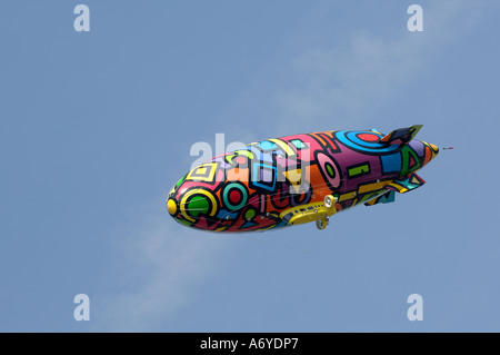 Colorful blimp flying over Hollywood Boulevard, Hollywood California ...