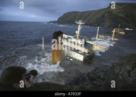 The Oil Tanker Braer aground on Shetland January 1993 The tanker was ...