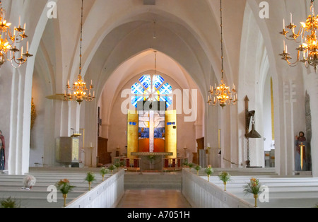 The Vaxjo cathedral church. The vaulted interior with the altar. Vaxjo ...