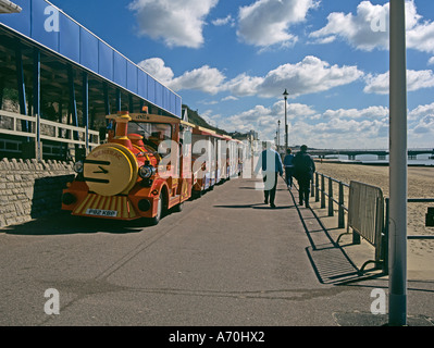 Promenade train on West Beach promenade, Bournemouth, Dorset, England ...