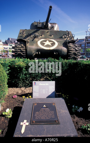 Place McAuliffe, Bastogne, Belgium, with Sherman tank and bust of US ...