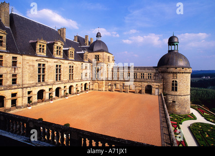 France, Dordogne, Hautefort, the castle gardens (aerial view Stock ...