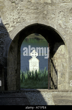 Europe, Ireland, County Mayo, Burrishoole Abbey. Tombstones with ...