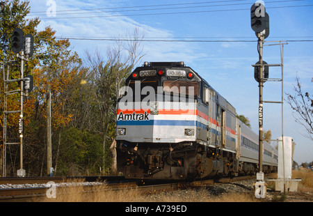 TRANSPORTATION Deerfield Illinois Amtrak engine and train on tracks ...
