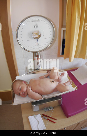 newborn baby on a weighing machine at hospital Stock Photo - Alamy