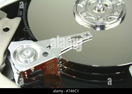 The internals of a computer hard drive - read-write heads, disc ...