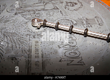 Early mechanical musical instrument with rotating record which produced ...