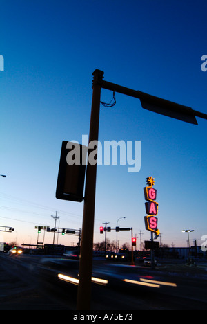 Traffic intersection and gas station sign Stock Photo - Alamy
