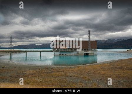 The Tekapo B hydro power station on Lake Pukaki, glacier water, low ...