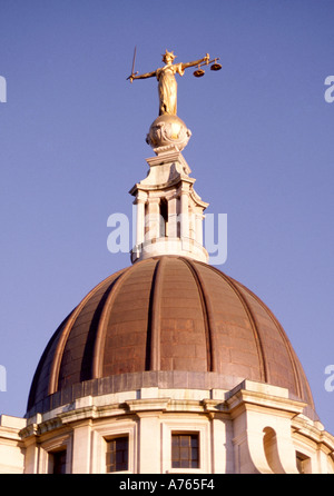 A bronze statue of Lady Justice on top of the Central Criminal Court ...