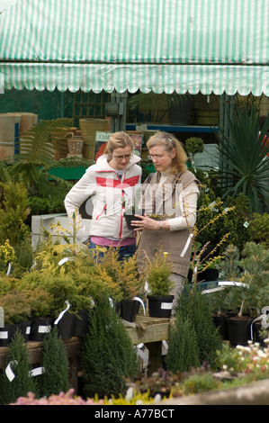 Two women deciding which plants to buy Stock Photo - Alamy