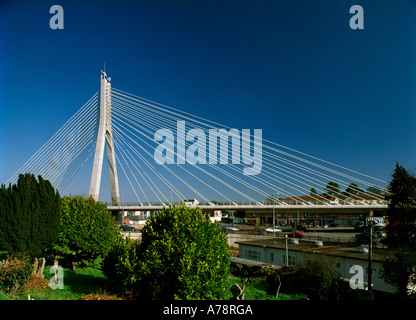 The cable-stayed Taney Bridge at Dundrum, Dublin, to carry the Luas ...