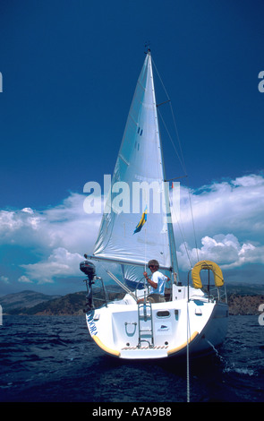 Sailing Skipper on Sailing Boat Turkey Bay of Göcek Stock Photo - Alamy