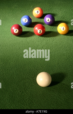 Multicolored billiard balls with numbers on the pool table. Sports game ...