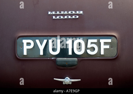 The boot / trunk badges on a classic, Morris Minor 1000 Stock Photo - Alamy