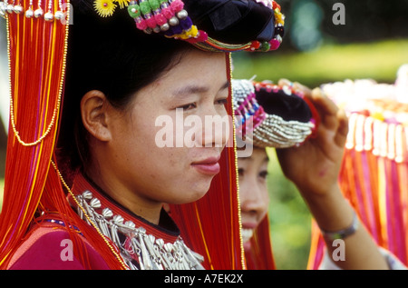 Lisu woman wearing traditional clothing at a festival in northern Stock ...