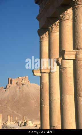 The Colonnaded Street and the Arab Castle, Palmyra, Syria Stock Photo ...