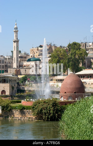 fountain water wheel on the Orontes River Hama Syria Middle East Stock ...