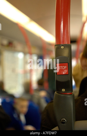 Red stop button in public transport. Bus stop button at the request of ...