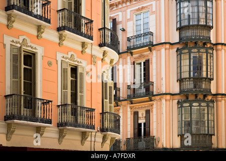 Traditional balconies and shuttered windows Malaga city Spain Stock ...