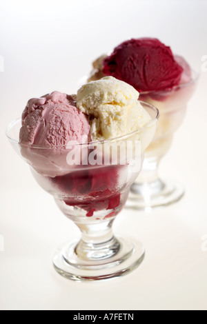 Traditional Ice cream selection in glass against white background Stock ...