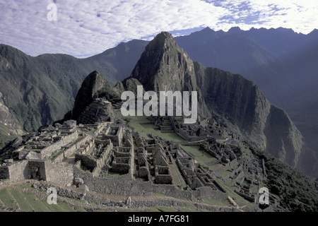 SA, Peru, Machu Picchu Ruins showing recent reconstruction Stock Photo ...