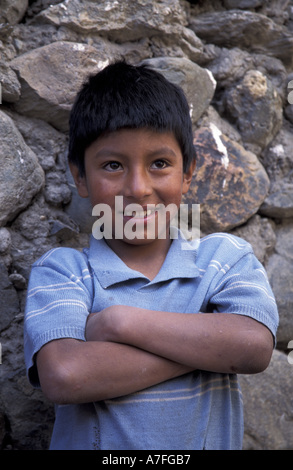 SA, Peru, Ollantaytambo, Young Peruvian boy in traditional costume (MR ...