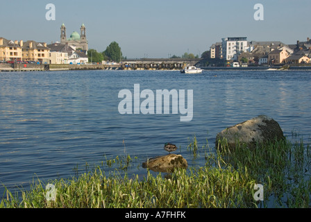 The river Shannon in Athlone Ireland on a sunny summer day with boats ...