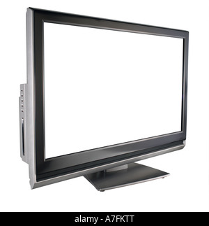 silver TV set display with cut out screen on wooden table isolated on ...