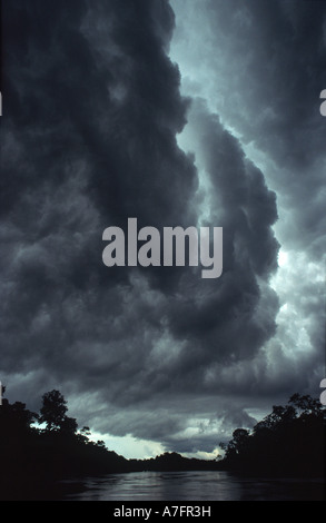 Dark clouds over the Amazon rainforest, Pastaza province, Ecuador Stock ...