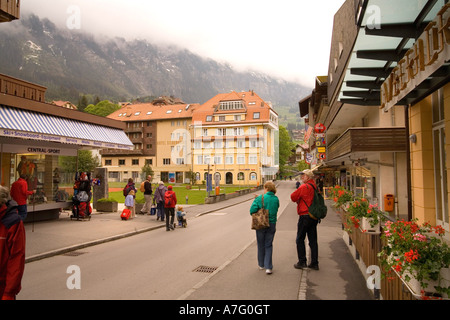 Swiss Tourist Town of Interlaken. Main Street with Grand Hotel Victoria ...