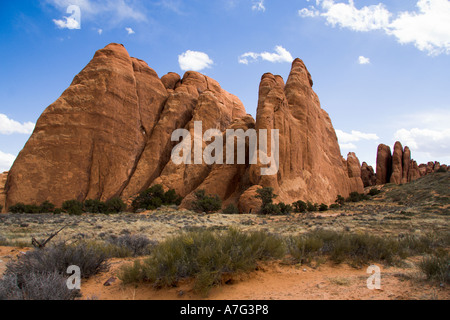 Orange fin shaped rocks in Arches National Park Utah USA Stock Photo ...