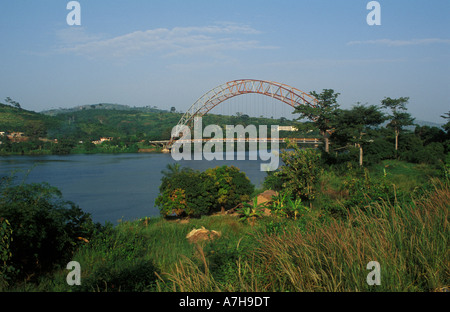 Suspension bridge over the Lower Volta river, Akosombo, Ghana Stock ...