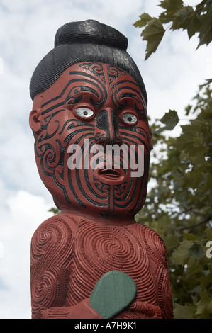 Red Maori statue in Rotorua, North Island, New Zealand Stock Photo ...