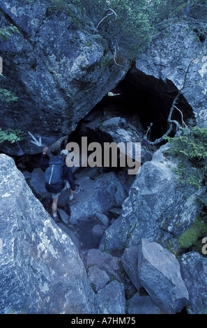 US, ME, Hiking Mahoosuc Notch Trail, Appalachian Trail, giant boulders ...