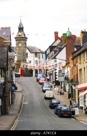 UK Wales Powys Knighton town centre Broad Street clock tower Stock ...