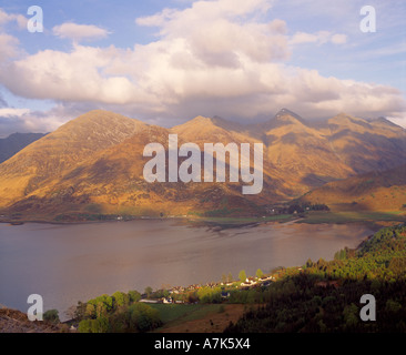 Five Sisters of Kintail viewed from the shore of Loch Duich at Ratagan ...