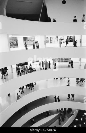 Crowded gallery view, Guggenheim museum, by Frank Lloyd Wright, built ...