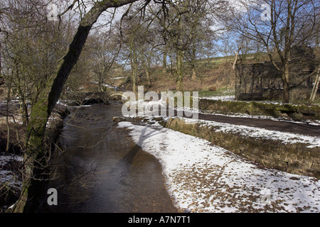 800 year old Pack Horse Bridge at Wycoller in Lancashire also known as ...