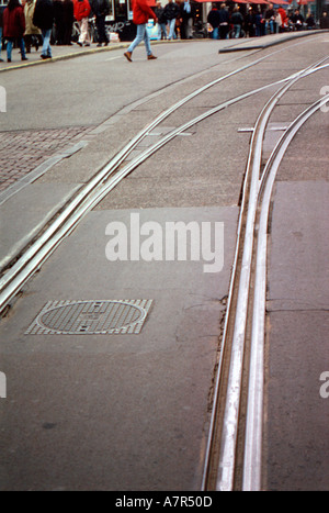 Tram lines in the road Stock Photo - Alamy