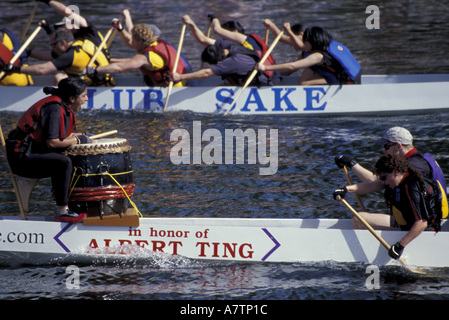USA, WA, Seattle, Montlake cut. Crew race on Opening Day for Boating ...