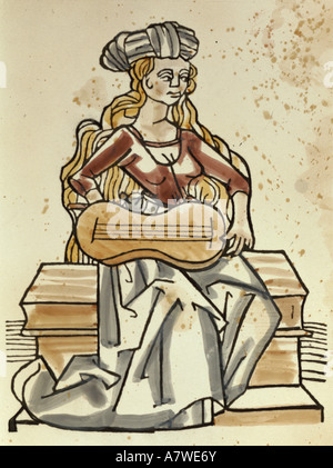 music, musicians, organ player, coloured woodcut by Jost Amman to ...