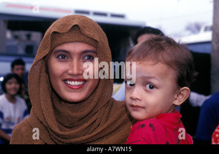 Indonesia, Aceh, Lhokseumawe. Young Muslim girls in colorful hijab in ...