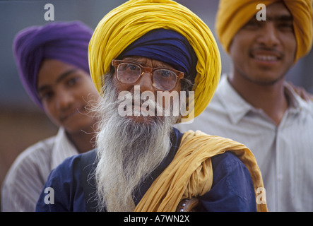 Portrait of an old Akali Nihang ( Sikh warrior-priest ), Anandpur Sahib ...