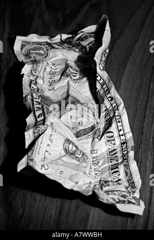 crumpled and discarded one American dollar, American dollar crumpled ...