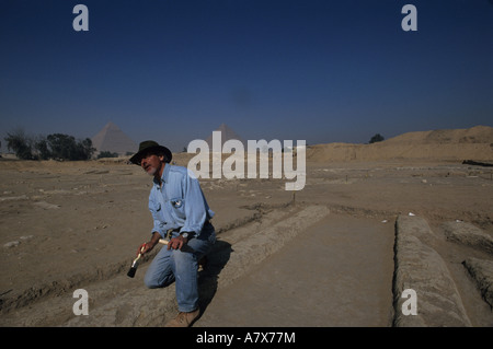 Africa, Egypt, Giza plateau. Dr. Mark Lehner in royal production center ...