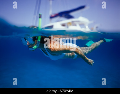 Woman snorkeling from Catamaran, British Virgin Islands. (MR Stock ...