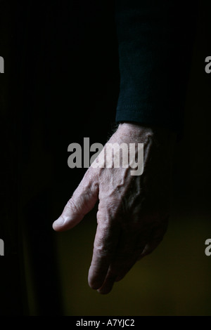 Mans hand in very old black leather glove, isolated on white Stock ...