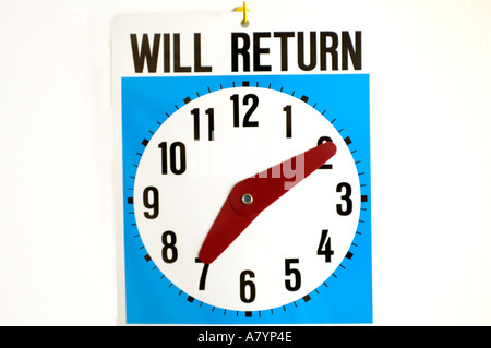 Will return sign Stock Photo: 754956 - Alamy