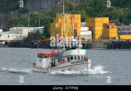 USA, Alaska, Ketchikan, Cannery and fishing boat Stock Photo - Alamy